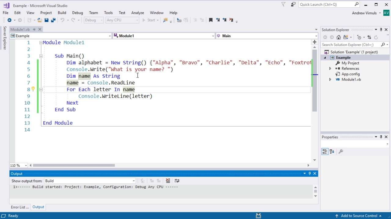 Visual Basic - Using For Each to Loop through an Array or String