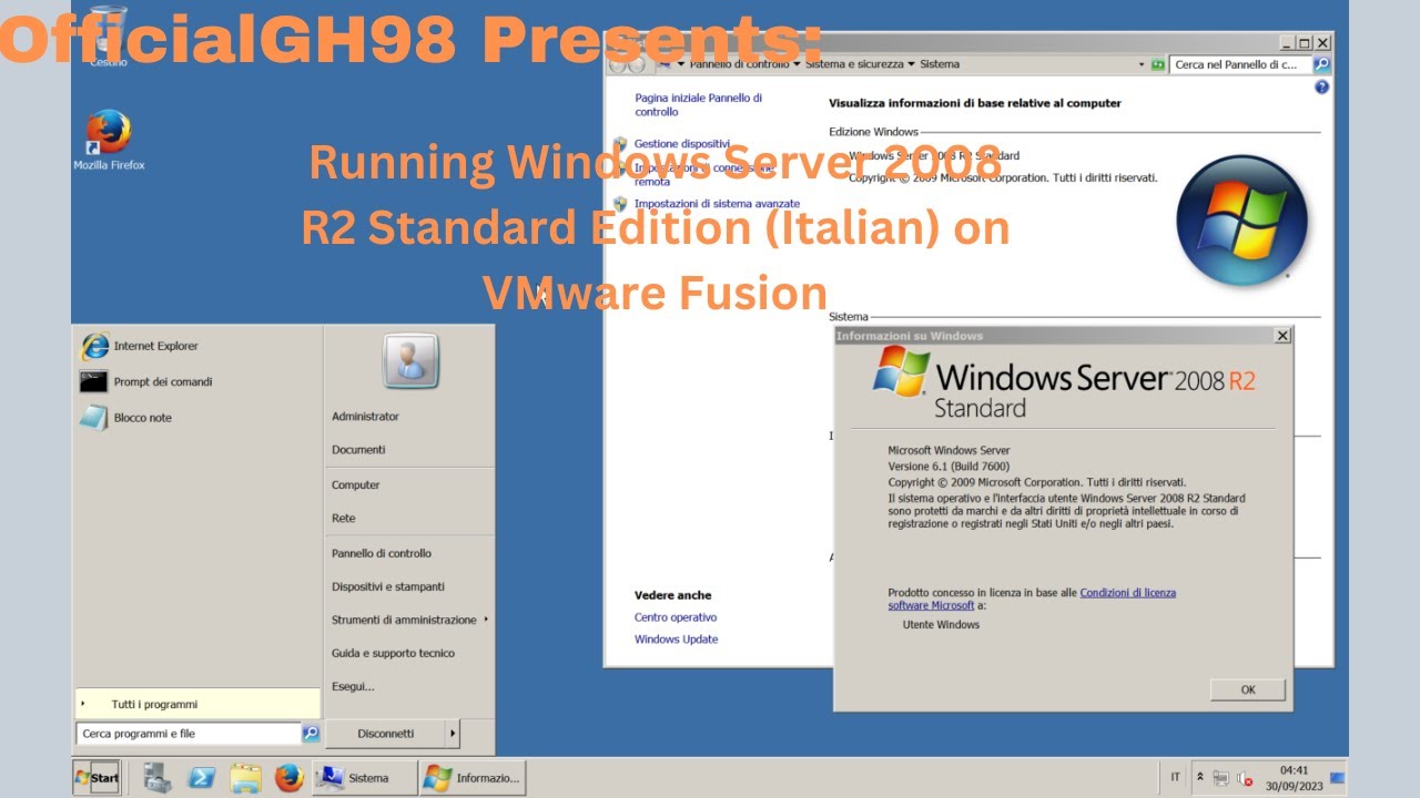 Running Windows Server 2008 R2 Standard Edition RTM (Italian) inside macOS Mojave (VMware Fusion)