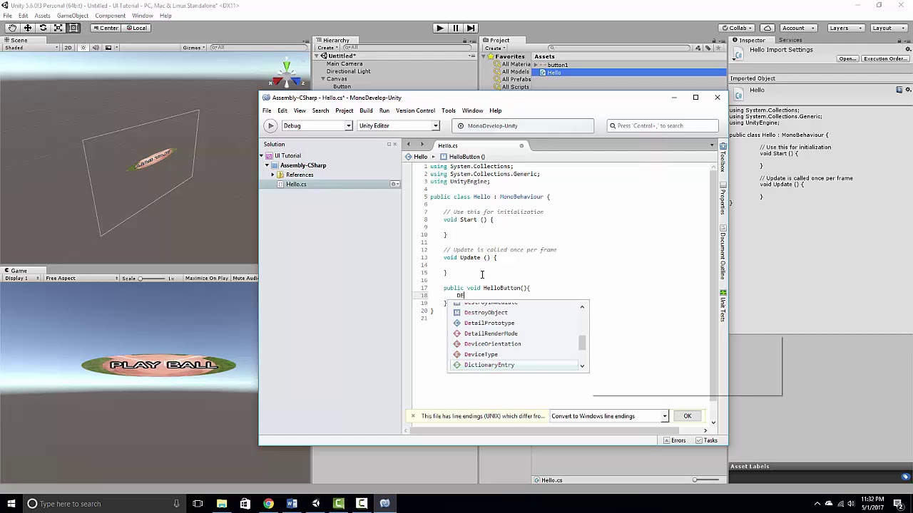 How to call a function using Unity UI Button?