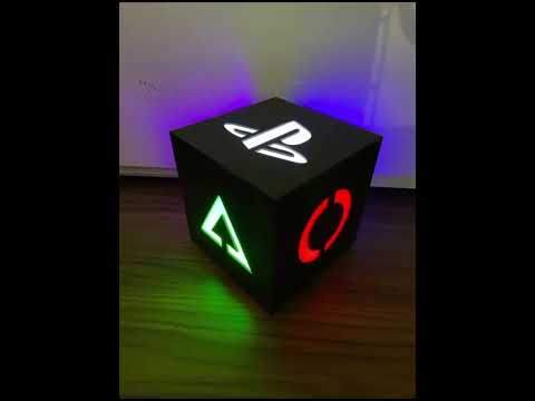 Mini Luminária PLAYSTATION V2 CUBO Abajur de mesa LED Gamer Geek Acrílico PSN Símbolos