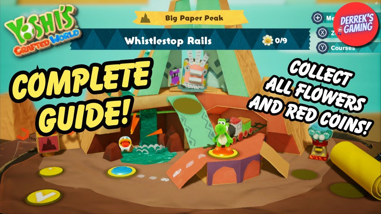 Yoshi's Crafted World | Whistlestop Rails 100% Guide (All Flowers and Red Coins!)