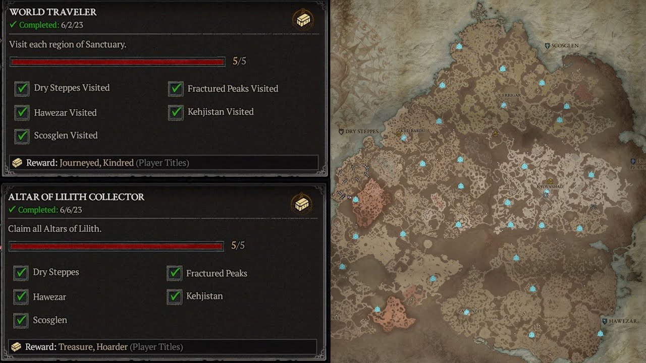 100% complete map and all Lillith statues Diablo 4 IV ultrawide