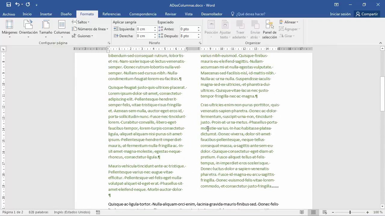 Word: Texto a dos columnas