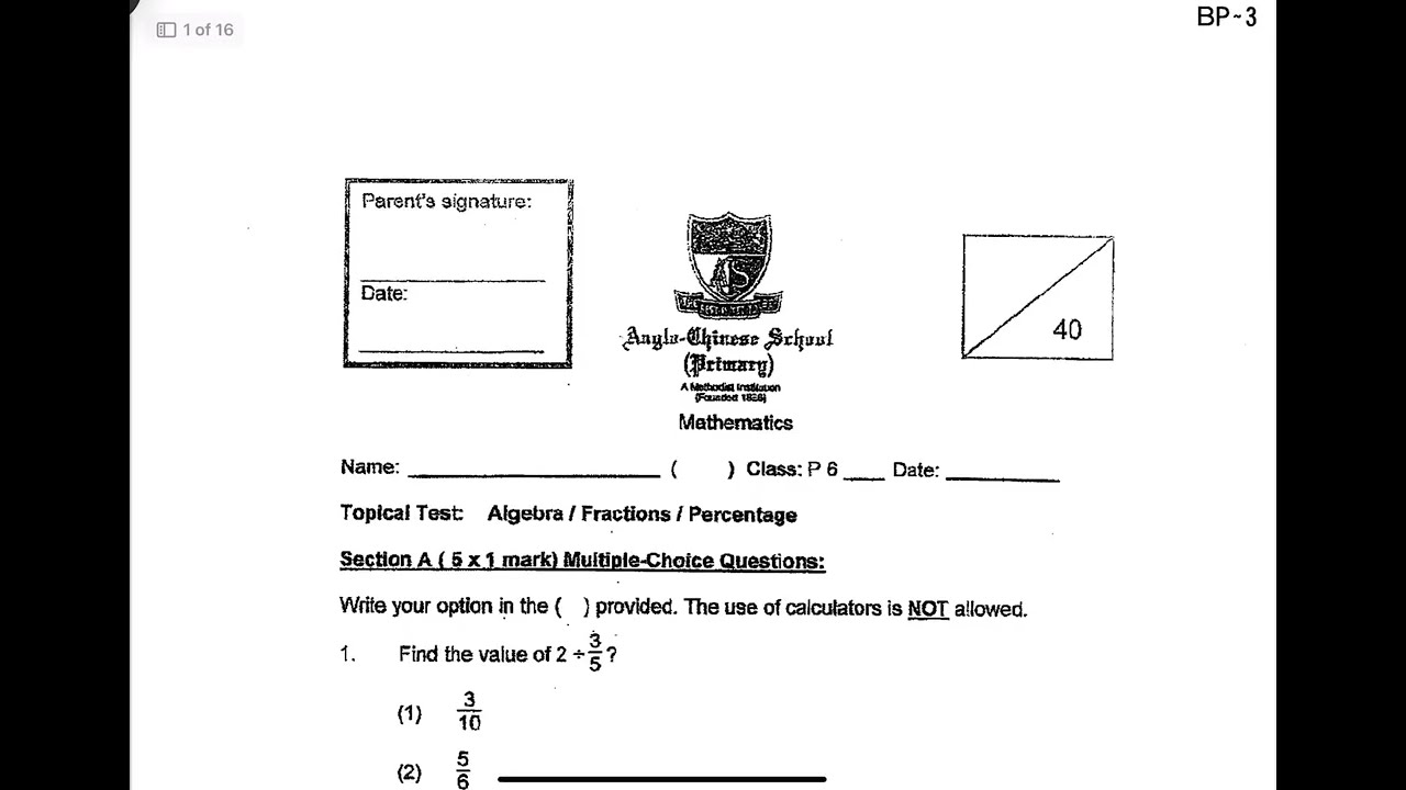 P6 Maths 2025 WA1 - ACS Primary (Answers Explanation)