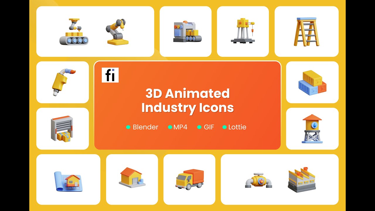 3D Animated Manufacturing Icon Set