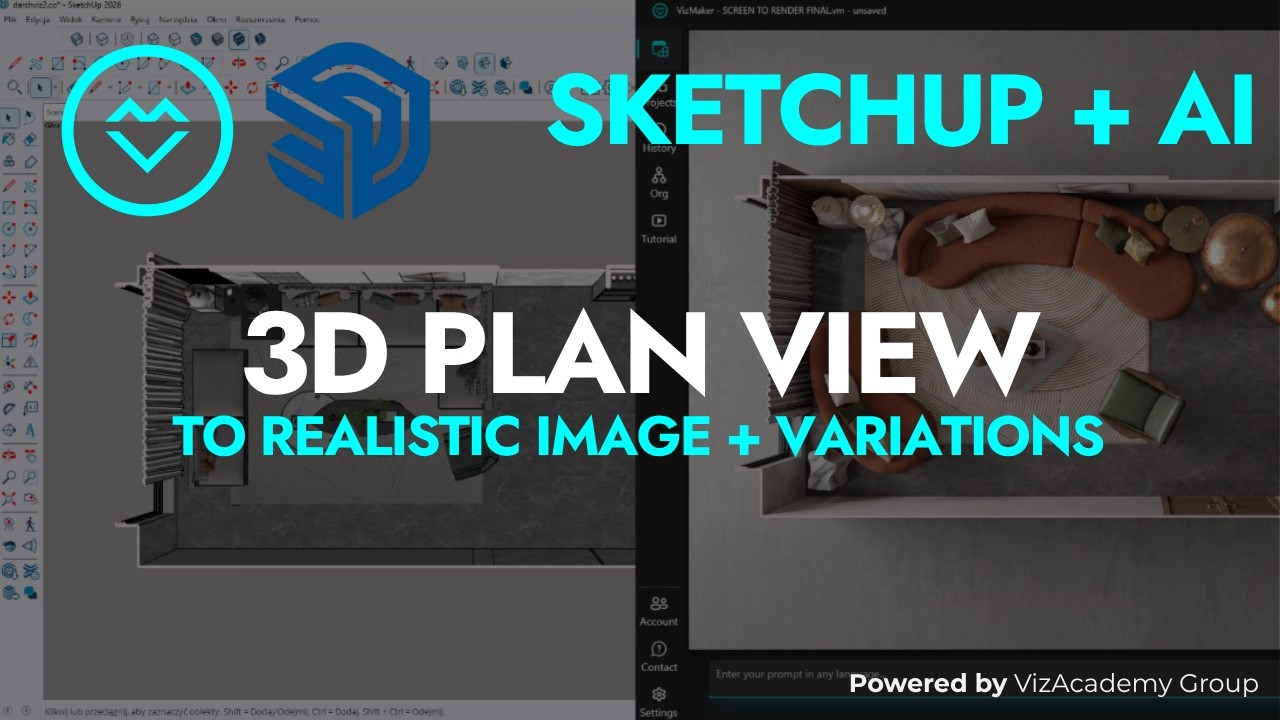 3D Plan view to realistic image (SketchUp + AI Rendering Workflow)