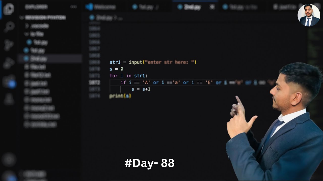 Python program to calculate the count of vowels in a string #100daysofcode #codeeveryday #python