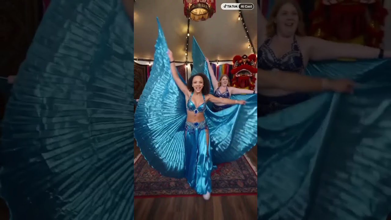 TikTok ai cast disguise as belly dancers with isis wings belly dance together