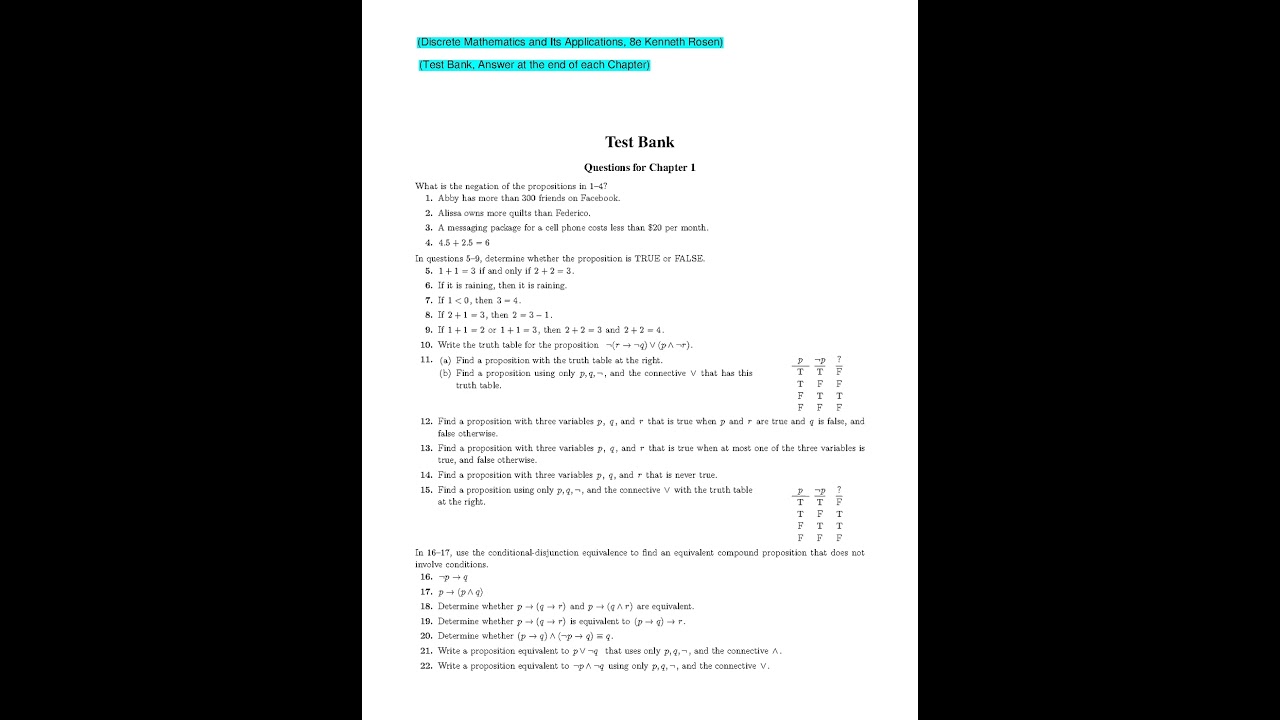 Test Bank For Discrete Mathematics and Its Applications, 8th Edition BY Kenneth Rosen