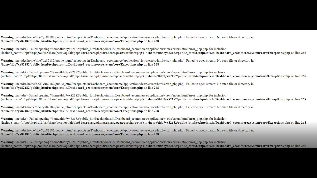 php Codeigniter 3 System/core/Exceptions.php on line 268 Error