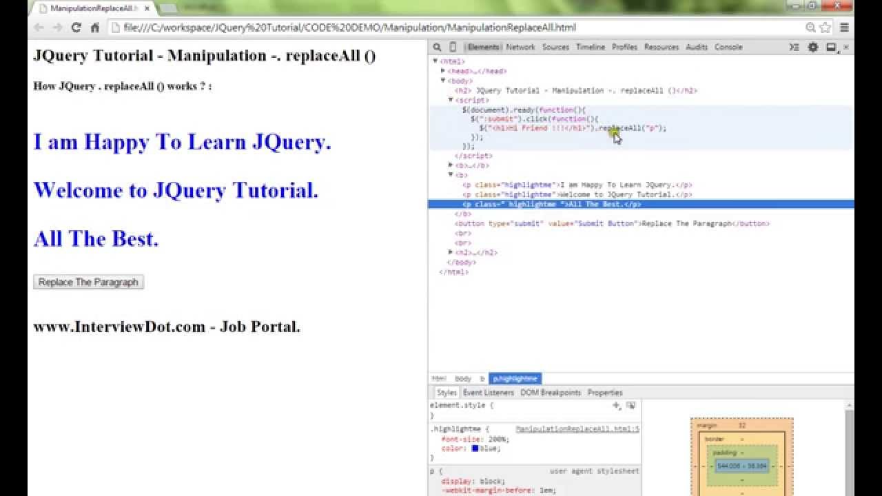 JQUERY REPLACEALL METHOD DEMO