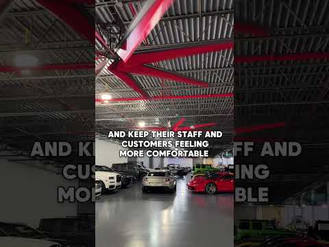 The most efficient HVLS system on the market. Big industrial overhead ceiling fans by Humongous Fan