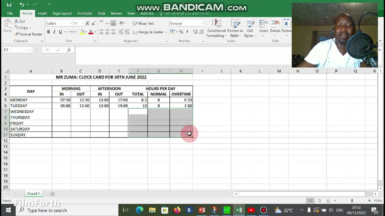 COMPUTERIZED FINANCIAL SYSTEMS N6 CLOCK CARD SPREADSHEET