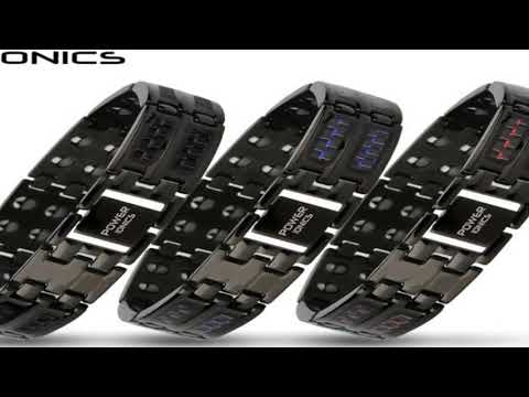 Power Ionics Mens black/blue/red carbon fiber 100% Pure Titanium Magnetic Therapy Bracelet