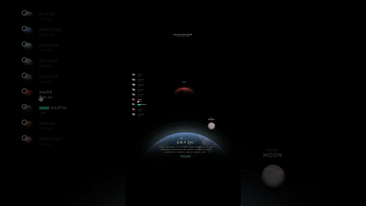 Solar system explorer (CSS only)#html #css #code #programming #development #frontend #develope