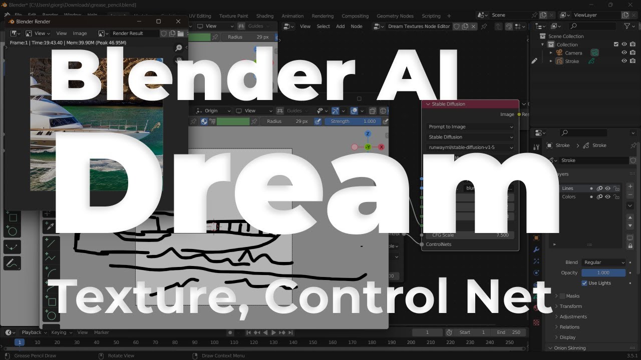 Blender AI Dream Texture,Controlnet and Grease Pencil