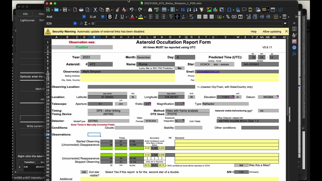 Autofill IOTA North American Occultation Report Form