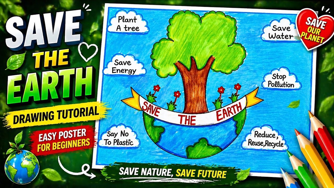 🌎 Save Nature Save Earth Drawing | Creative Poster Making Tutorial