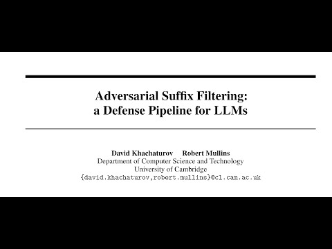 [QA] Adversarial Suffix Filtering: a Defense Pipeline for LLMs