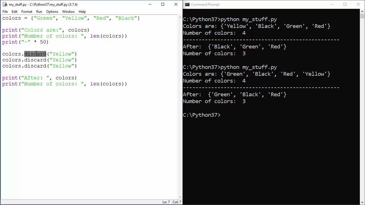 Python Tutorial - 23 - Sets - Remove, Discard