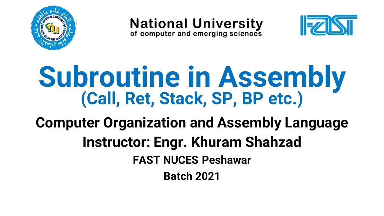 COAL Lab 6 Subroutine/Function in Assembly Language(call, ret, stack, bp, sp) | NASM | 16 bit code