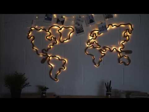 🌎Silueta del Mapamundi en Madera con luces led. Idea Original para tu pared - Woody Map Led
