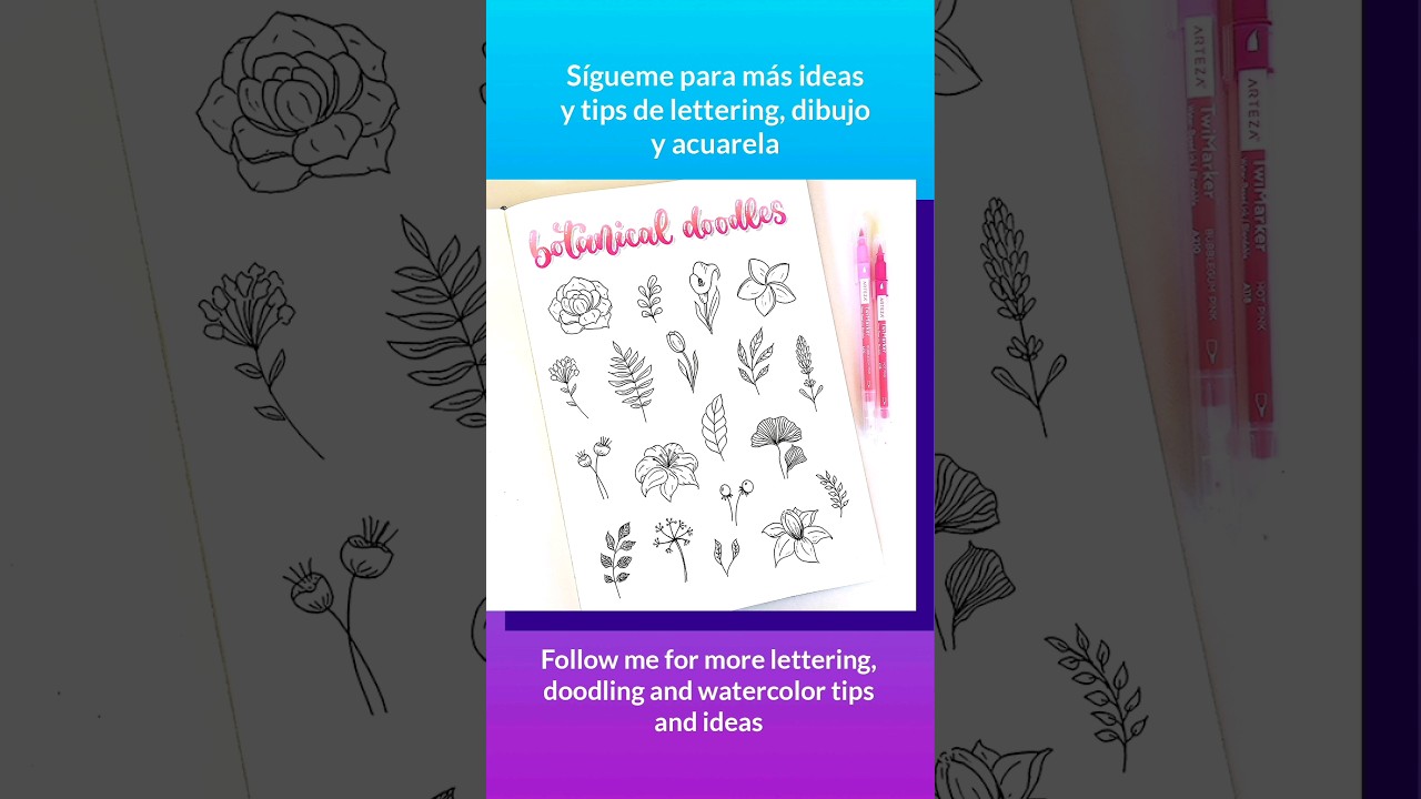 Dibujar flores - Botanical doodles line drawing