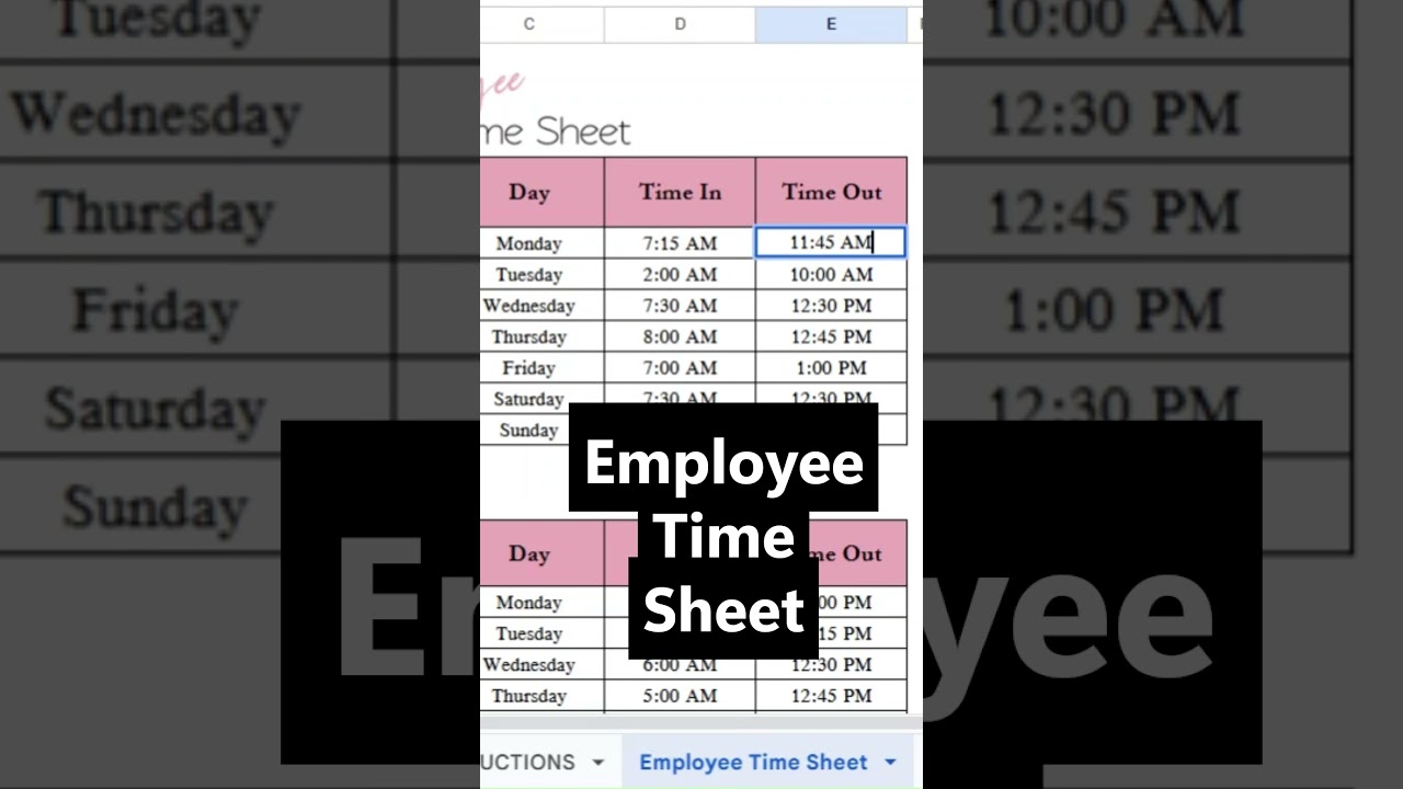 Employee Time Sheet Template Excel Spreadsheet, Work Time Tracking with Overtime and Lunch Breaks