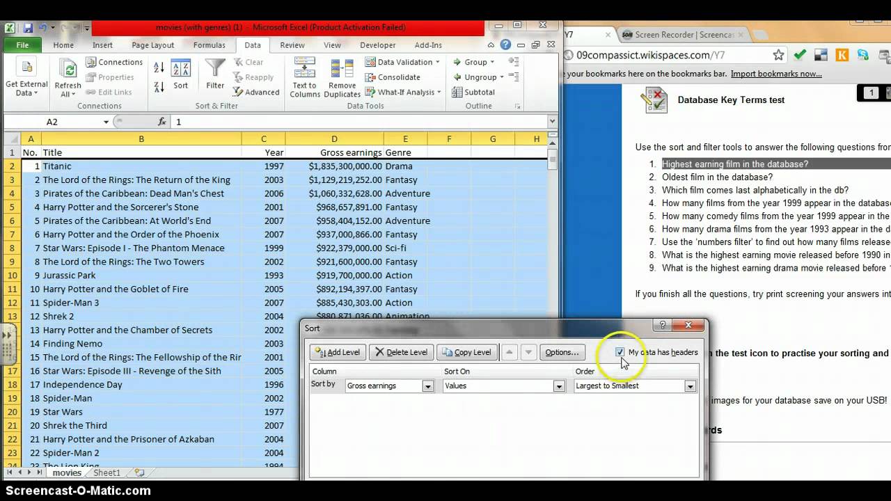 Sorting the database