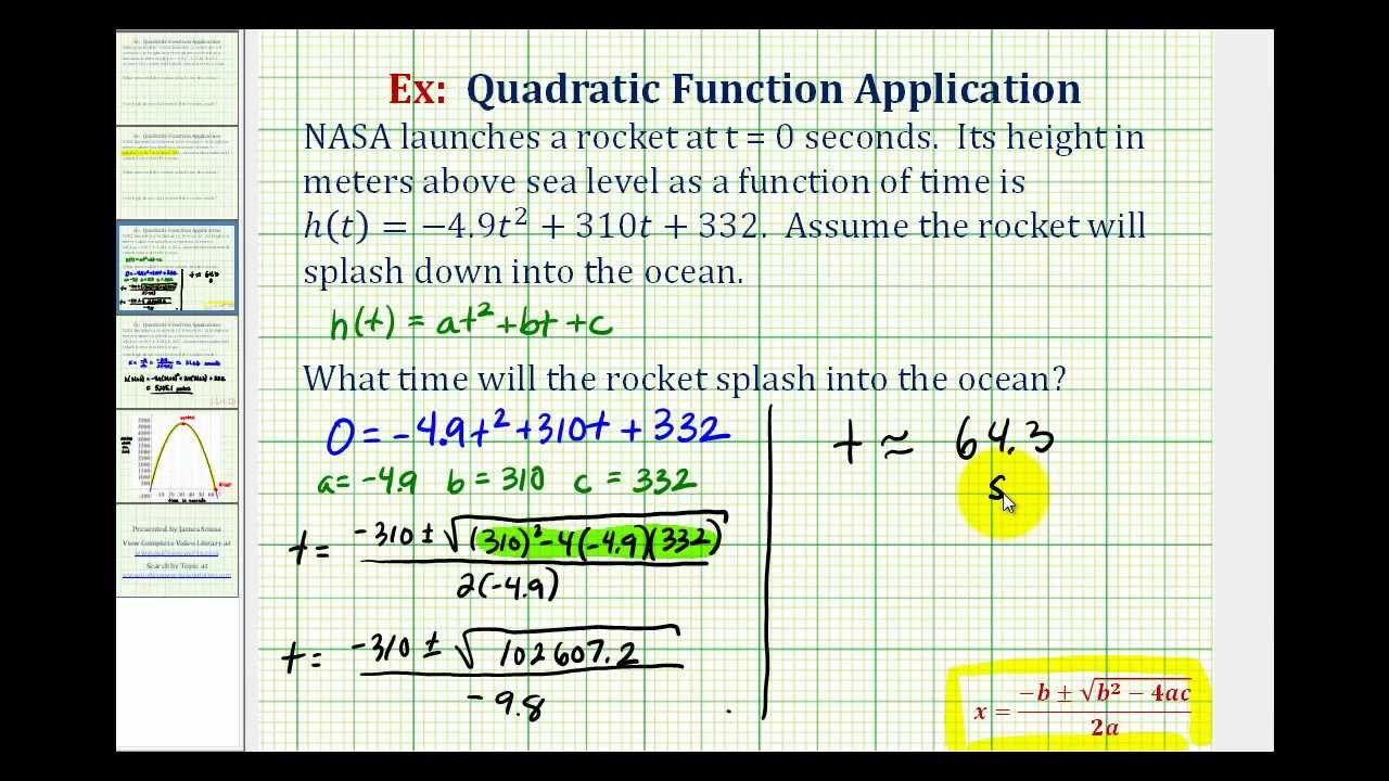 Ex:  Quadratic Function Application Using Formulas - Rocket Launch