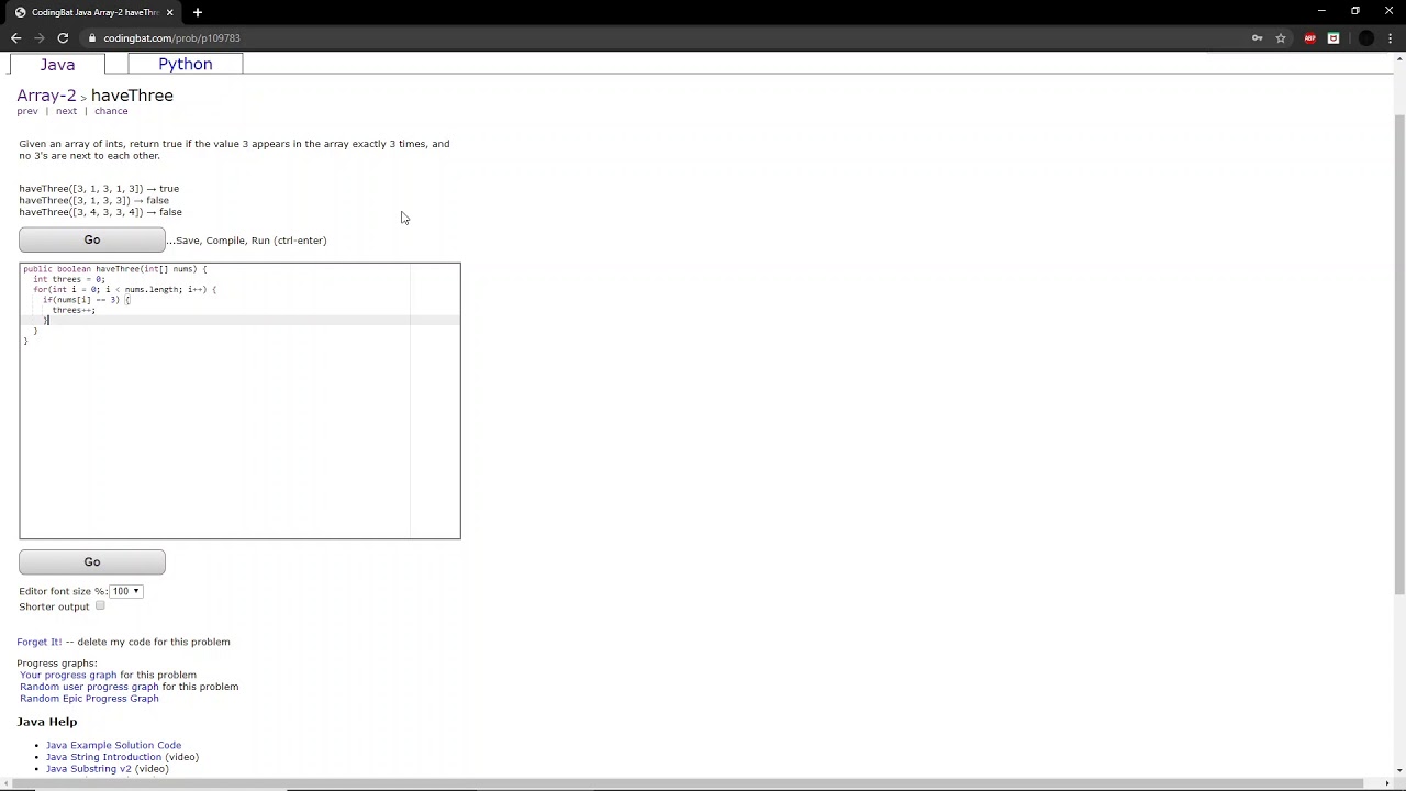 Array-2 (haveThree) Java Tutorial || codingbat.com