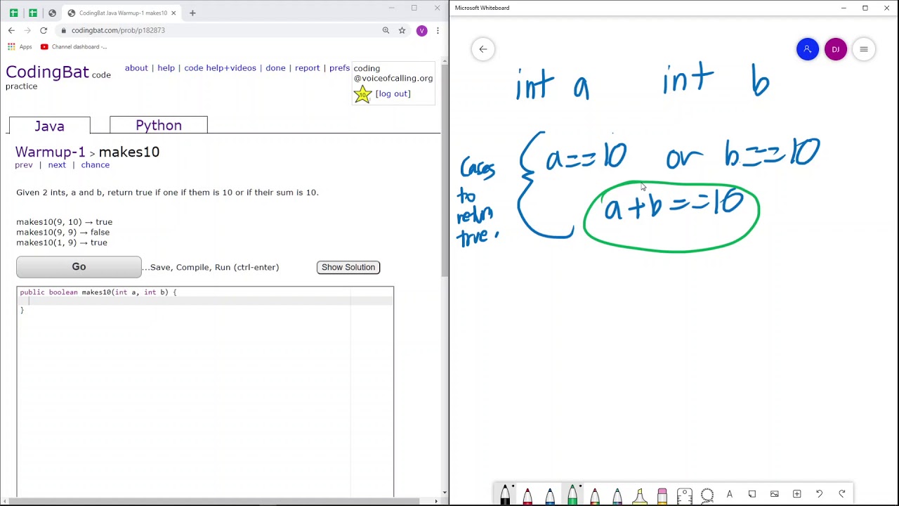 Warmup-1 (makes10) Java Solution || Codingbat.com