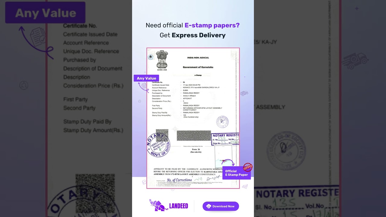 E Stamps Delivery | Non Judicial Stamp Paper | Karnataka | Landeed