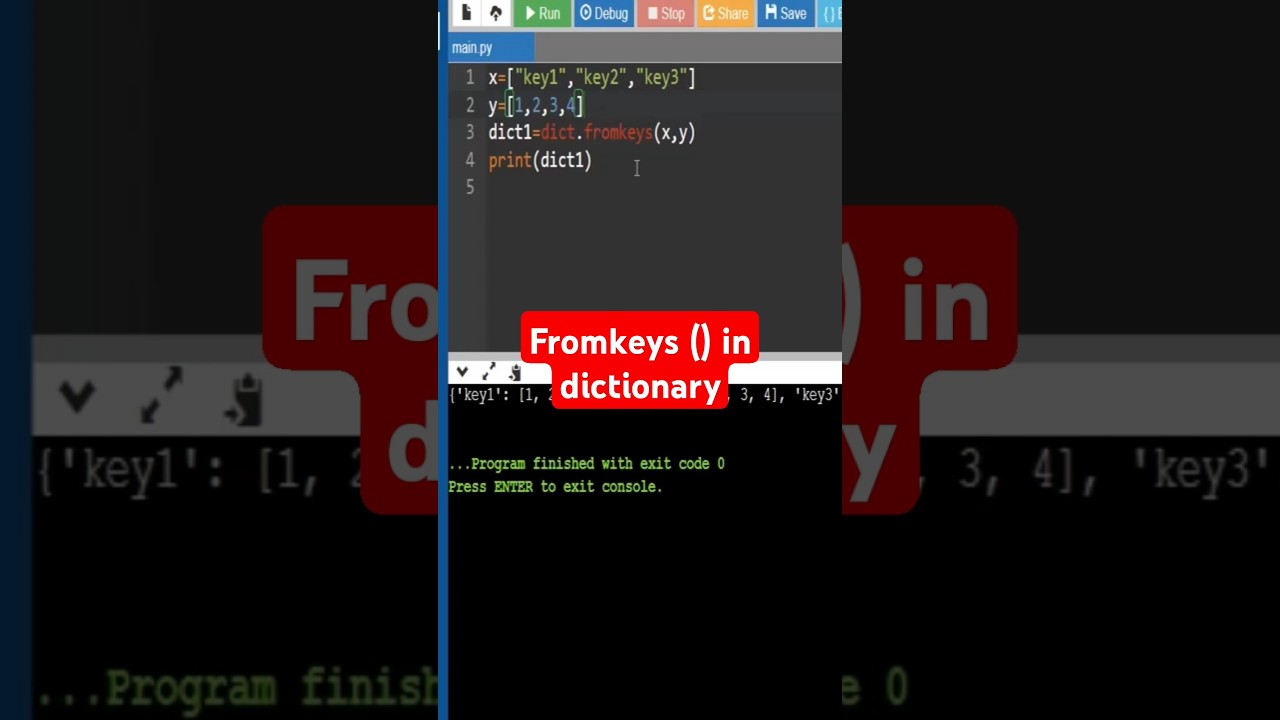 fromkeys in dictionary in python class 2 #fromkeys #dictionary #python #methods #coding #interview