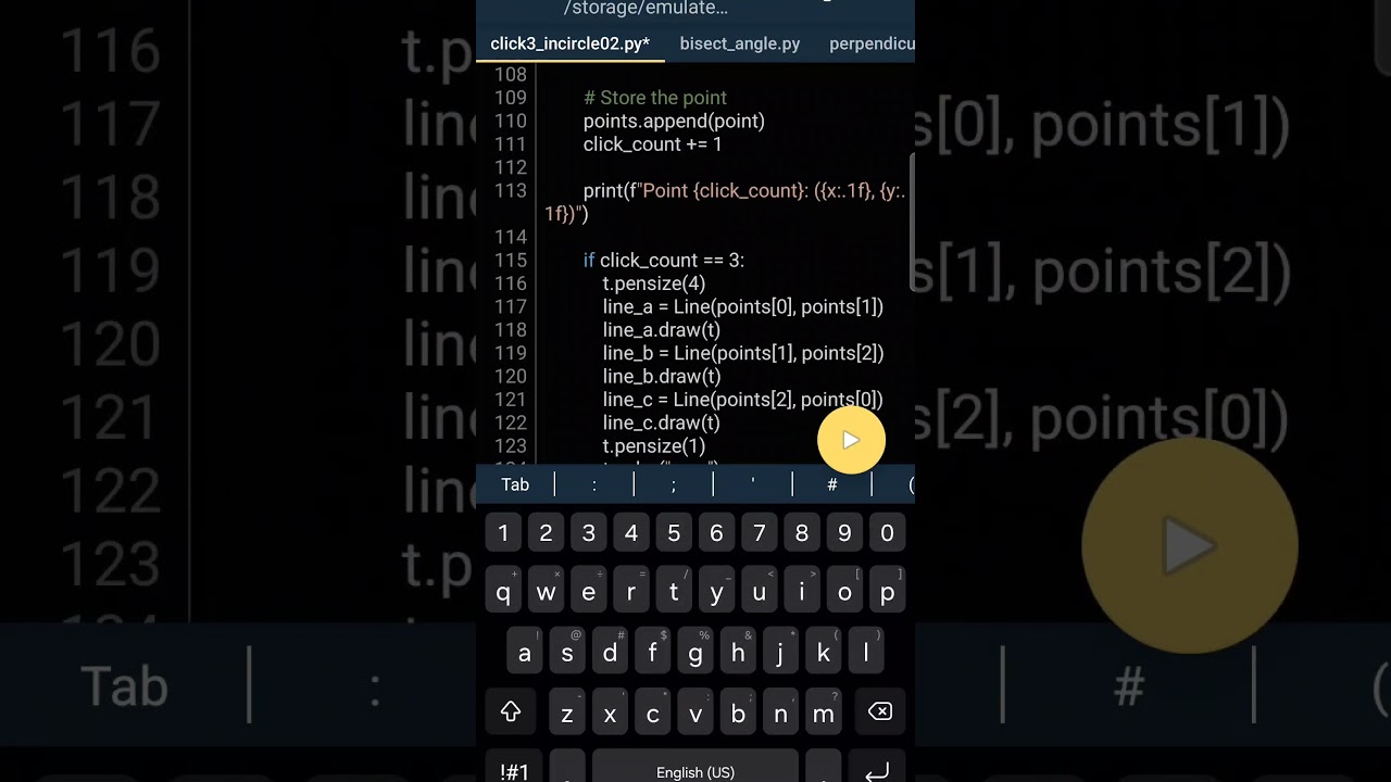 constructing the in-circle of a triangle with Python turtle.