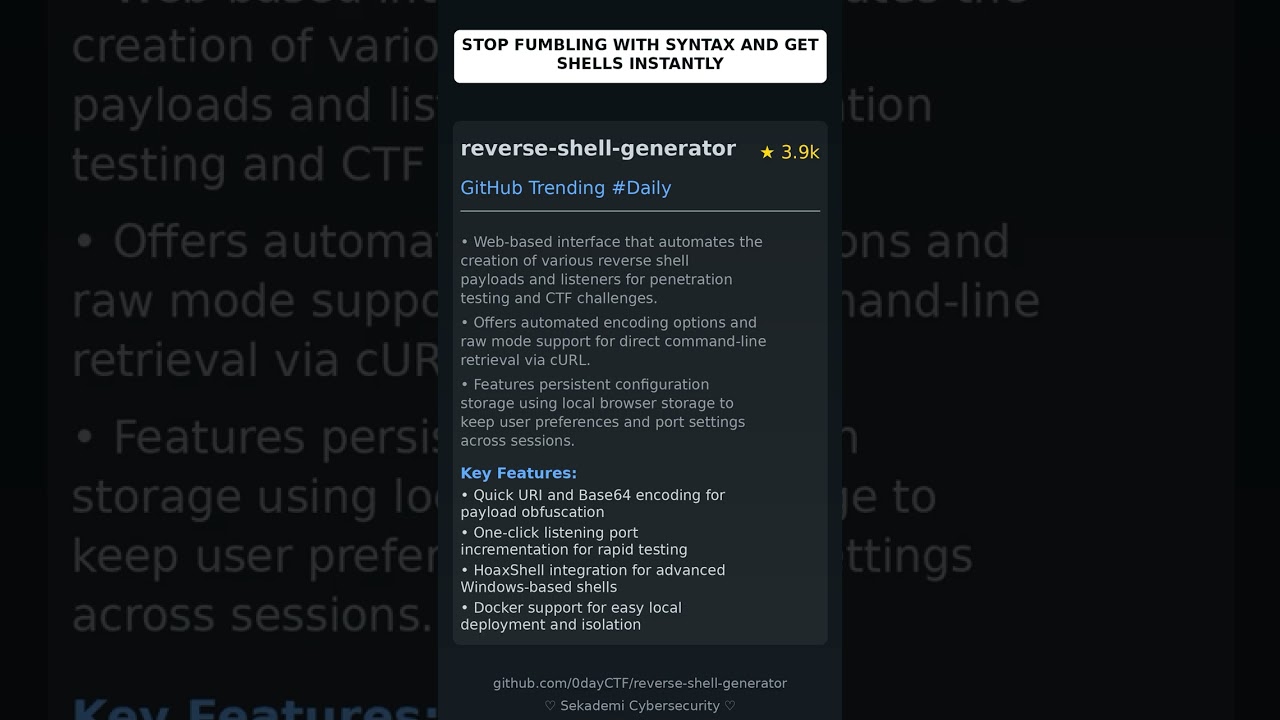 GitHub Trending Repositories: 0dayCTF/reverse-shell-generator 🇬🇧