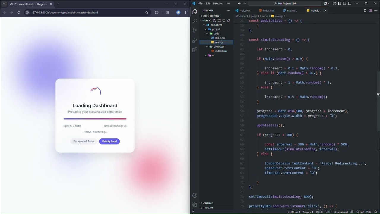 Loading Animation Dashboard using HTML, CSS, JS