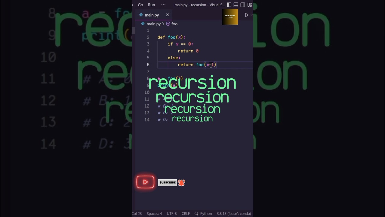 Recursion in python | python tutorial #coding #programming #hack