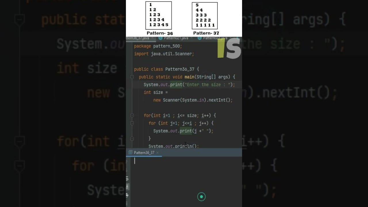 Java Pattern-36,37 | 500 Java Pattern Programs #shorts #java #coding #programming