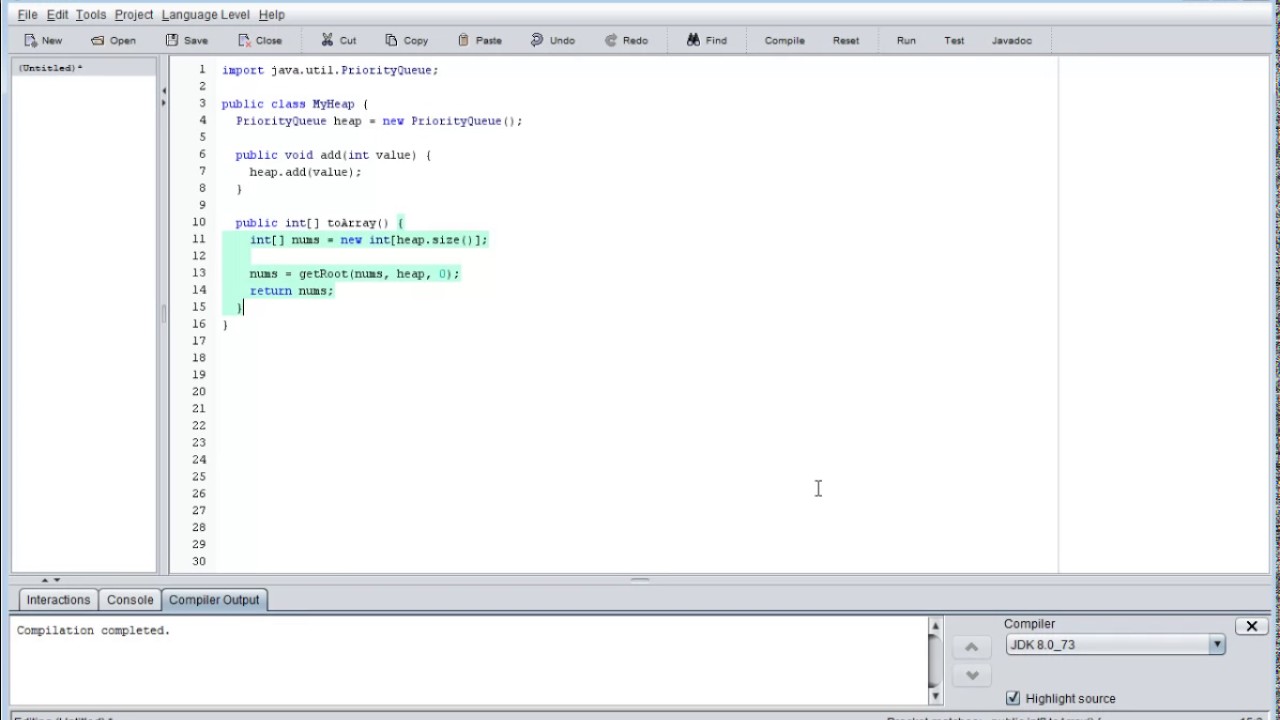 Creating Heapsort code