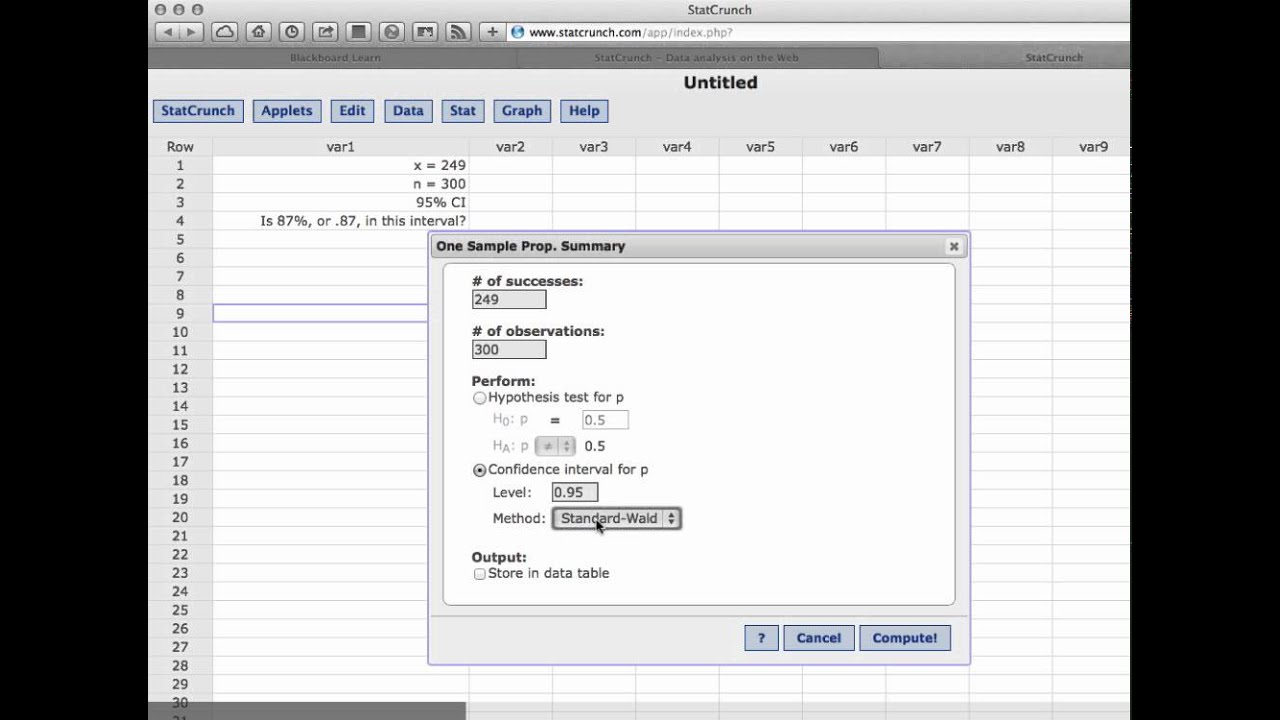 Confidence Intervals: Estimating a Population Proportion using StatCrunch