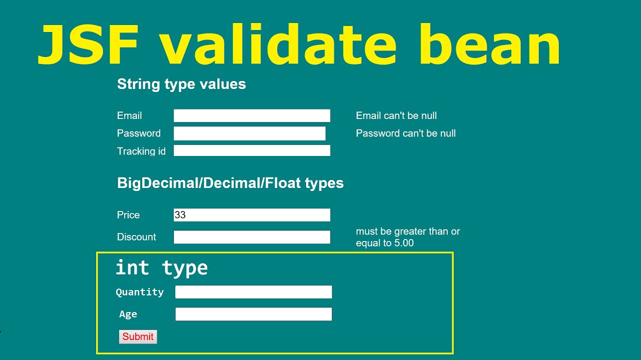 JSF  BEAN VALIDATION ON INT VALUES f:validateBean tag