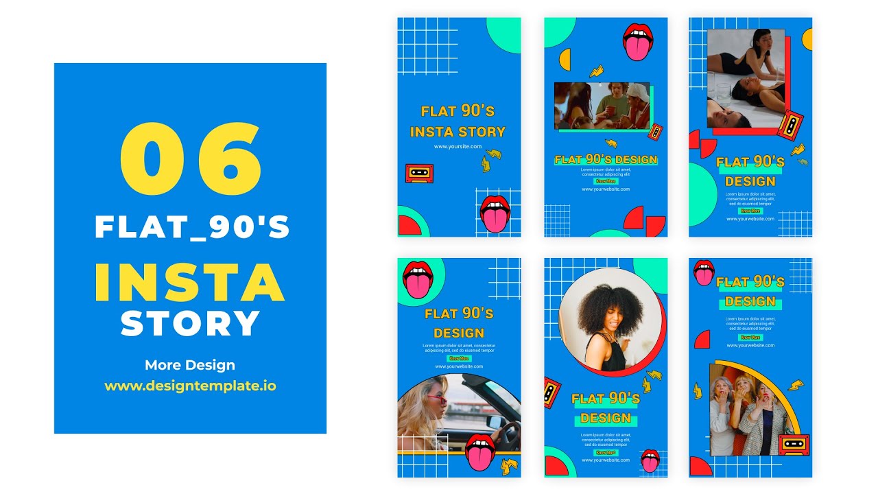Flat 90's Theme Instagram Story After Effects Template | Old Styles in New Form | Visit Us Now