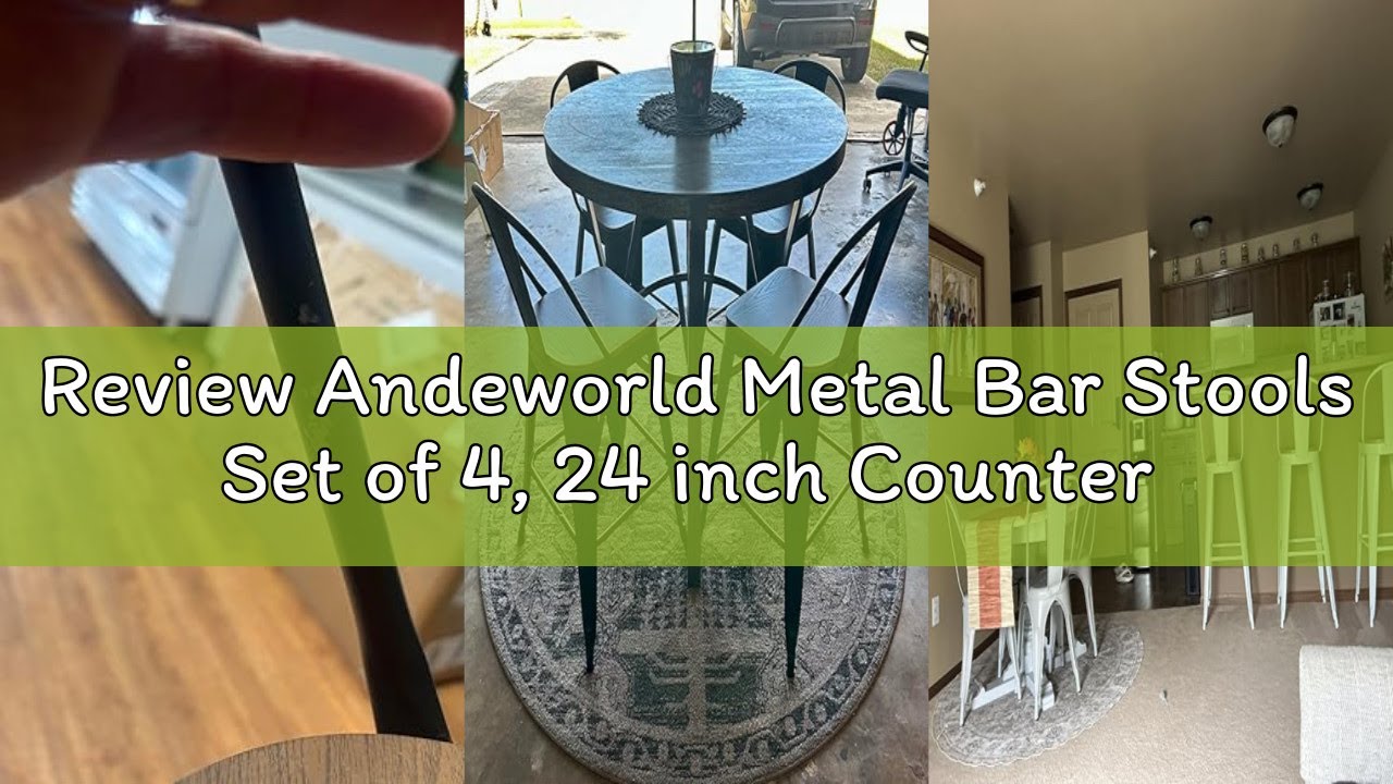 Review Andeworld Metal Bar Stools Set of 4, 24 inch Counter Height Barstools with Backs Farmhouse Mo