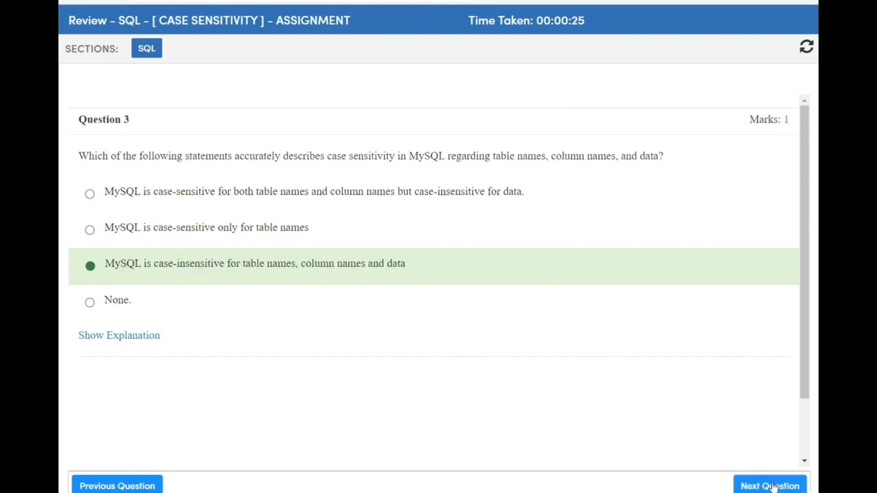 Quiz 44 -  Section - 3 - CASE SENSITIVITY - Kodnest Dream Factory 2024 -Java Full Stack Development