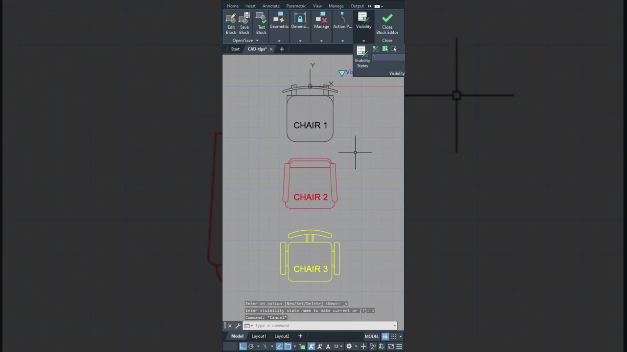 AutoCAD Tips - 20 Dynamic Blocks Visibility Parameter #Shorts