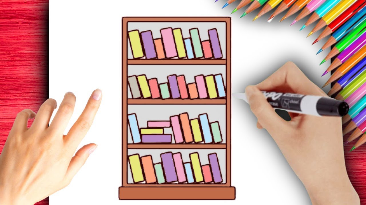 CÓMO DIBUJAR UNA LIBRERIA - ESTANTERIA CON LIBROS