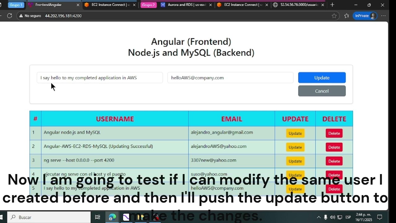 AWS EC2 RDS Angular Node.js MySQL