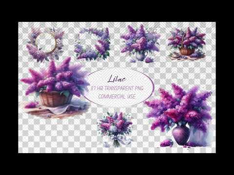 Watercolor lilac clipart, PNG, Lilac clipart, Flower frame, Lilac Bouquet in a vase, Lilac clipart