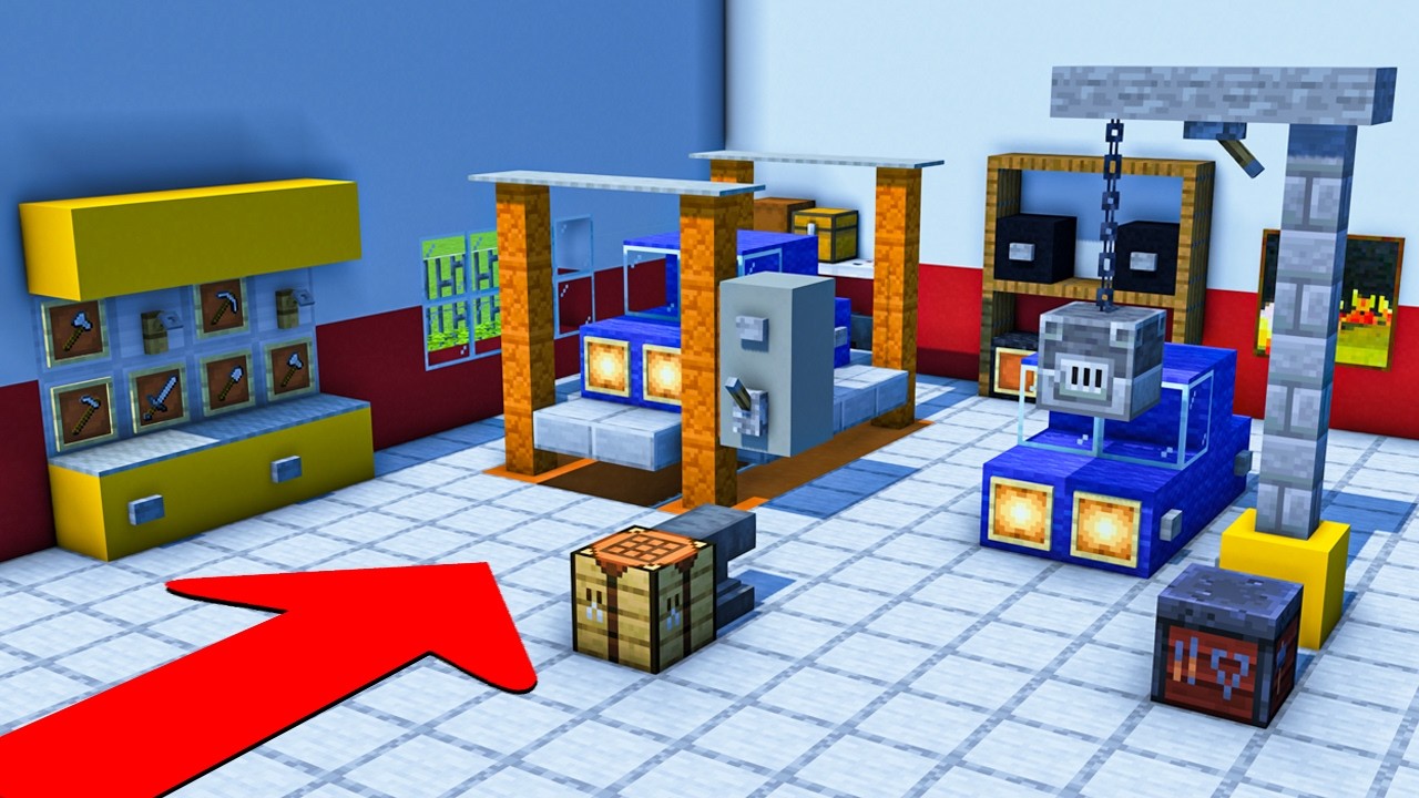 Minecraft Tutorial: How To Make A Car Mechanic Garage | Including Interior